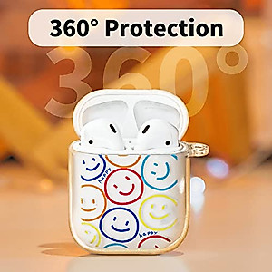MOLOVA Airpods Case Cover,Cute Double Side Smiley Face Clear Soft Silicone Smooth Shockproof with Keychain Girls Kids Women airpods Smiley face Case for Airpods 2 & 1 Charging Case Cover