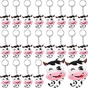 MTLEE Cow Party Favors Cute Rubber Cow Keychain Farm Laughing Cow Animal Cow Baby Keychains for Boys Girls Teens School Carnival Rewards Baby Shower Birthday Party Favors(40 Pieces)