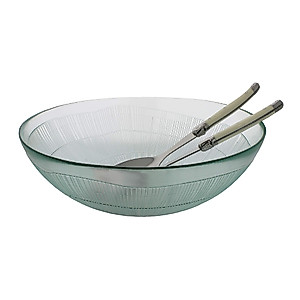 French Home Recycled Glass Birch Salad Bowl and Laguiole Servers with Faux Ivory handles.