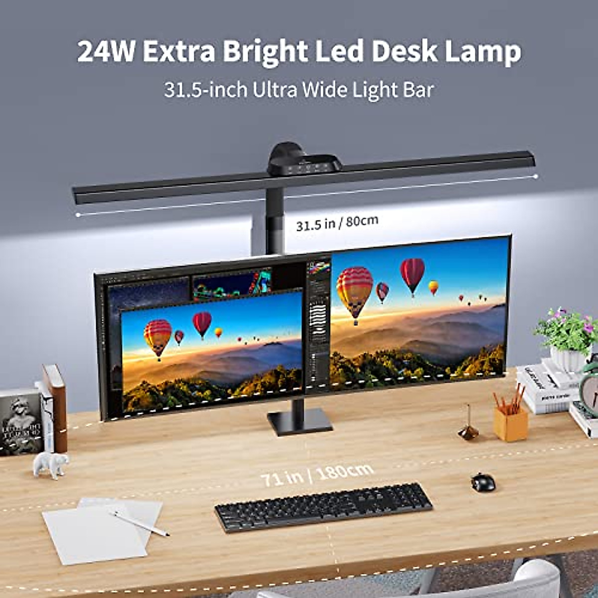 Kary LED Desk Lamp, 24W Architect Desk Lamp with Clamp 31.5" Wide Office Light 1800LM Large Bright Desk Lights with Auto Dimming, 5 Color Modes, Timer, Tall Desk Lamps for Home Office
