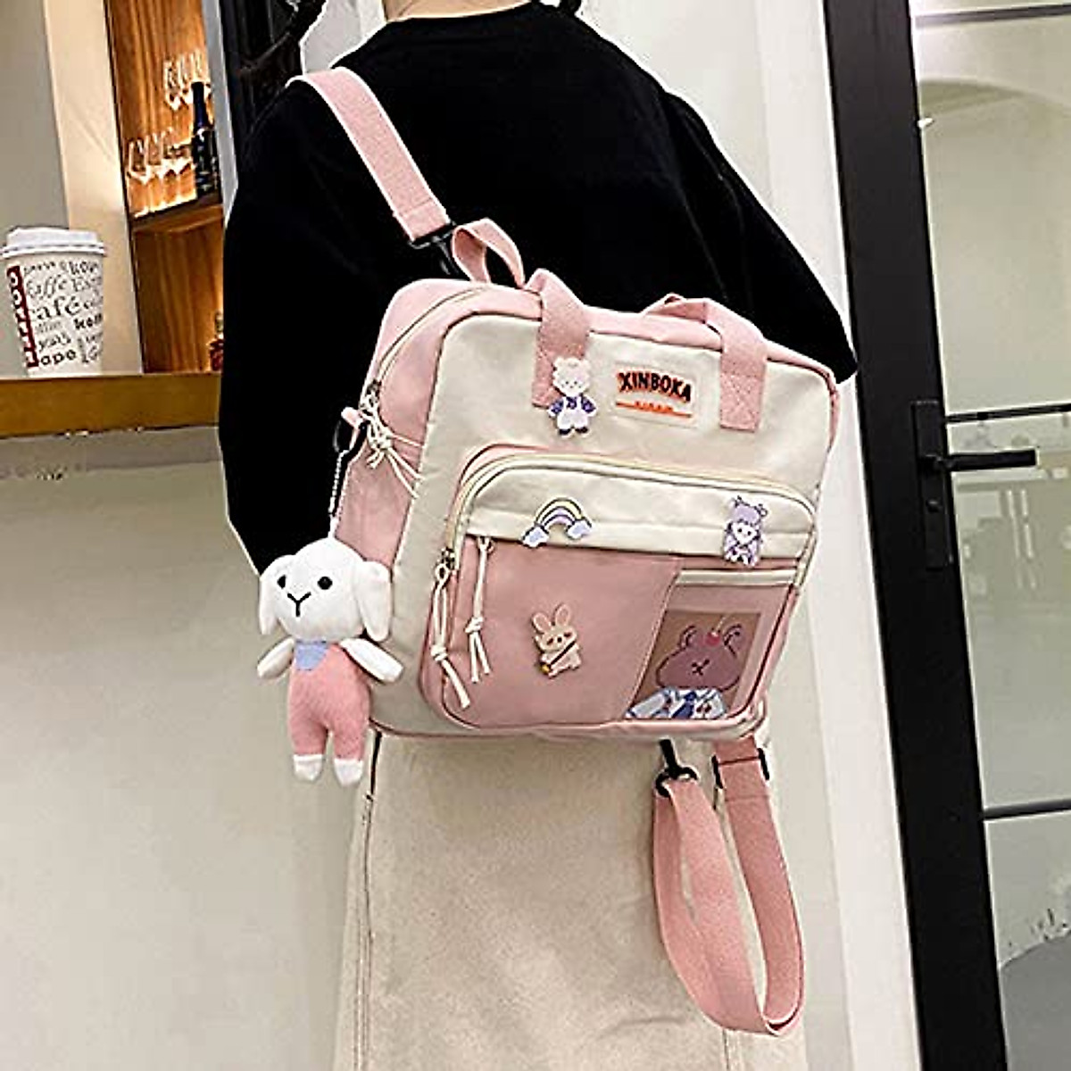 Cute School Backpack with Plush Pendant Girls Pink Japanese Schoolbag Cute Backpack for School JK Uniform Handbags