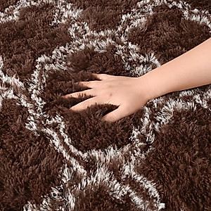 HOMORE Living Room Rug, 6x9 Brown Area Rug for Farmhouse Living Room Bedroom Rug, Soft Shaggy Furry Faux Fur Rugs for Kids Room, Geometric Rugs for Aesthetic Rug for Indoor Floor, Brown/Beige