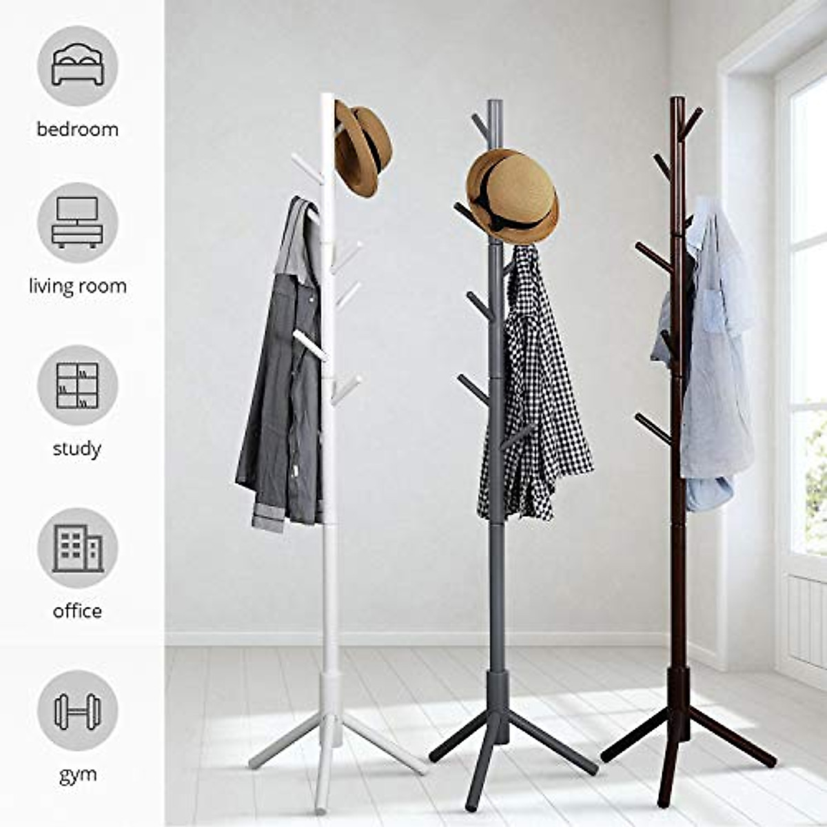 Vlush Sturdy Coat Rack Stand-Coat Hat Tree Coat Hanger Holder Stand for Clothes,Scarves,Handbags,Umbrella-(8 Hooks,Gray)