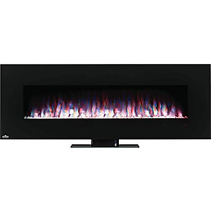 Napoleon Amano 60 - NEFL60B-1 - Wall Hanging Electric Fireplace, 60-in, Black, Glass Front, Crystal Cube Ember Bed, Rocks & Pebbles, Adjustable Flame Colors, Remote Included