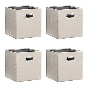 SunnyPoint Cloth Foldable Storage Basket Bin, Foldable Storage Cube Boxes Fabric Drawer with Metal Handle for Closet Shelf, Cabinet, Bookcase (13", Cream)