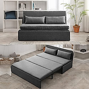 Mjkone Pull Out Sofa Bed, 2-in-1 Modern Pull Out Linen Sleeper Sofa Couch, Twin Size Revesible Couch Bed with Cushions&Throw Pillows for Small Place/Apartment/Living Room/Office/Studio (Dark Gray)
