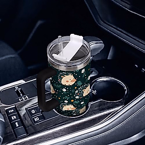 Cute Hedgehogs Flowers Tumbler with Handle Travel Mug Water Bottle Tea Coffee Cup Black-style