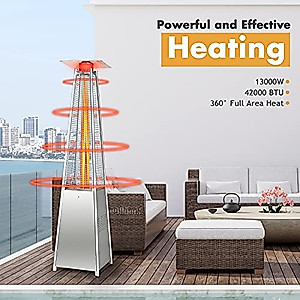 Tangkula 90-inch Outdoor Patio Heater, 42000 BTU Portable Pyramid Propane Heater with Wheels, Quartz Glass Tube, Auto Shut Off Protection, Stainless Steel Outdoor Heater for Backyard, Garden