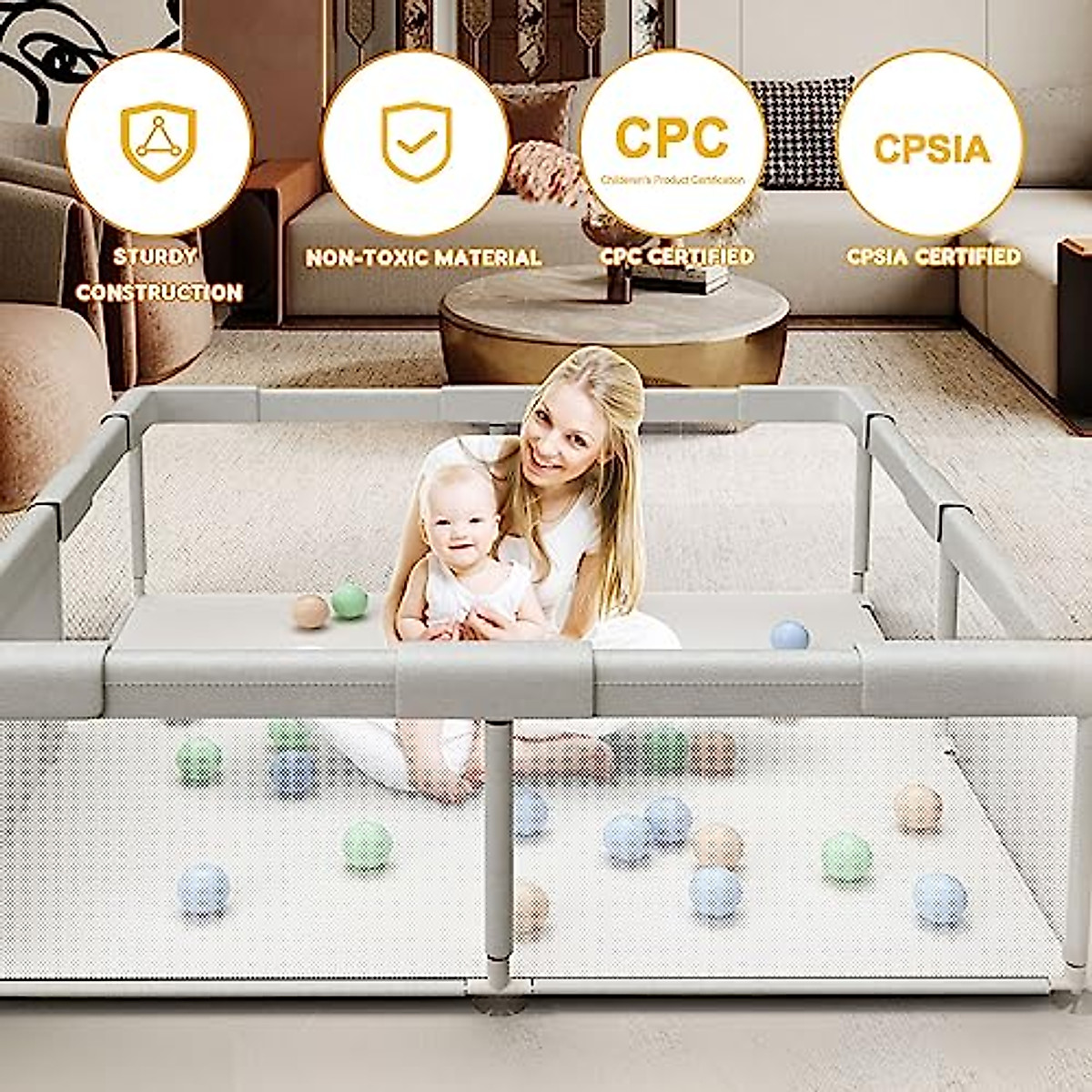 Baby Playpen Play Pens for Babies and Toddlers Baby Fence Baby Play Yards for Indoor & Outdoor with Breathable Mesh Anti-Fall Playpen