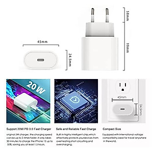 Fast 20W USB-C Brazilian and European Plug Adapter for iPhone 14/14 pro/ 14 pro max/ 14 Plus/iPhone 13/13 Pro/iPhone 12/12 Mini/12 Pro/12 Pro Max/11 Pro Max/XS Max/XS/XR/X,iPad Pro