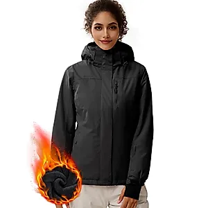 FREE SOLDIER Women's Waterproof Ski Snow Jacket Fleece Lined Warm Winter Rain Jacket with Hood Fully Taped Seams(Black,3XL)