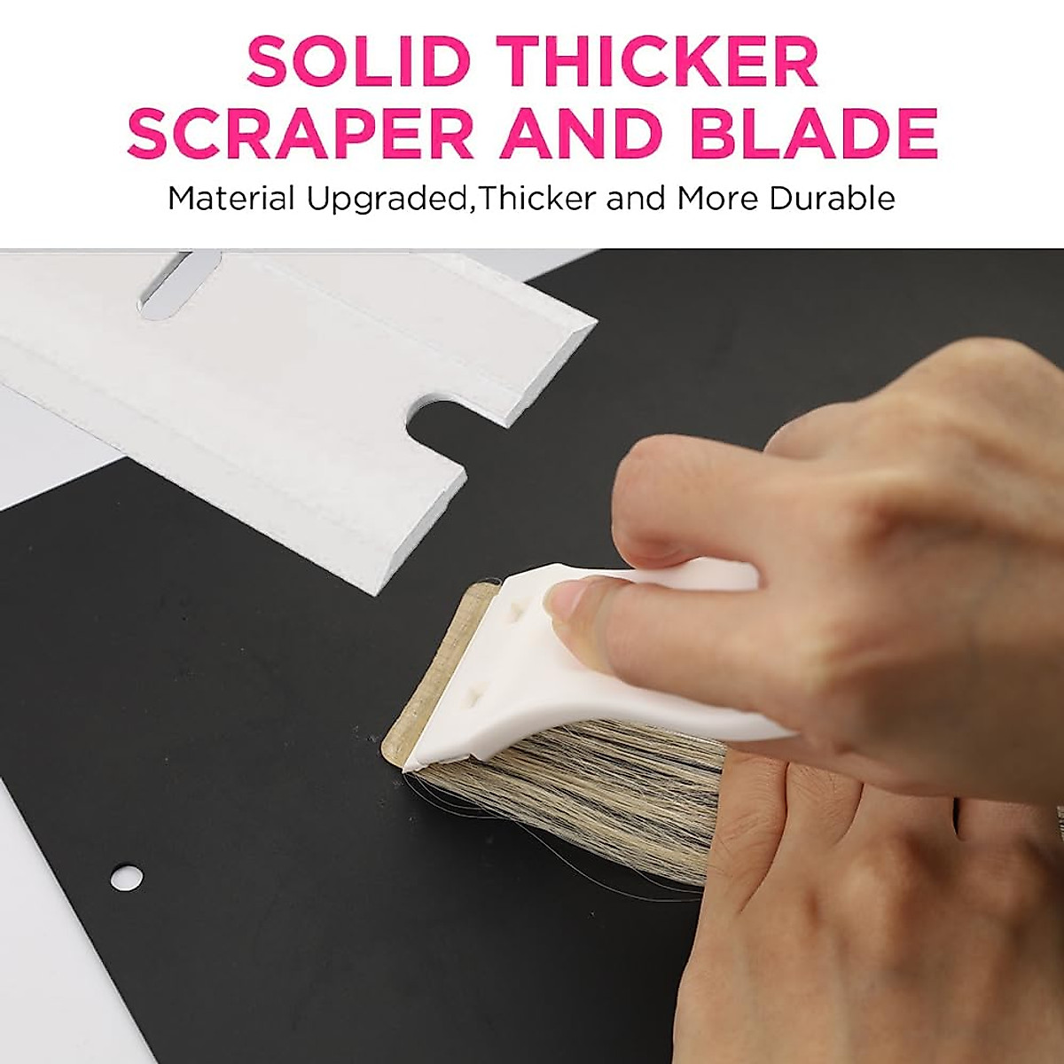 Plastic Razor Scraper with 10pcs Double Edged Plastic Blades Hair Extension Tool for Debris Sticker Label on Glass Windows Removal Scraper Tool (White&White)