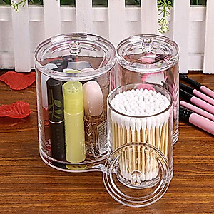 Hipiwe Clear Acrylic Cotton Swab Holder Preminm Quality Round Container Cotton Pad Q-tip Organize Case for Make Up Brush Clear Apothecary Jar
