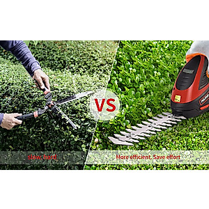 PULITUO Cordless Hedge + Grass Trimmer 2-in-1, Electric Power Bush Shrub Trimmer with 2 Pcs 2000mAh/12V Battery, 1-Hour Fast Charger