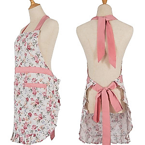 ALIPOBO Lovely Apron for Women, Lady’ s Cotton Apron with Adjustable Neck Strap, 2 Pockets and 41.5” Long Ties, Cute Apron for Kitchen Cooking, Home Baking - 30” x 27” - 1 Pcs