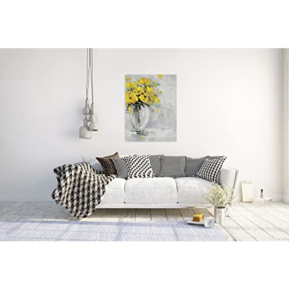 YHSKY ARTS Yellow Sun Flower in Vase Wall Arts - Hand Painted Still Life Canvas Oil Paintings - Modern Botanical Pictures for Living Room Bedroom Bathroom Decor