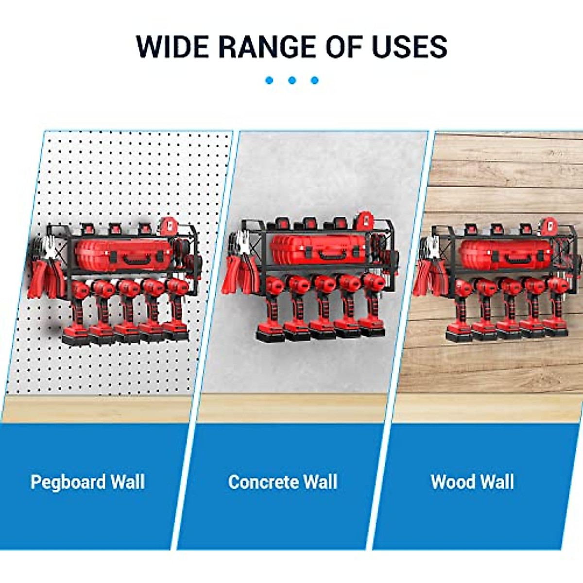 Keten Power Tool Organizer, Wall Mount Cordless Drill Holder, Thicken Tool Shelf & Tool Rack for Drill, Spanner, Screwdriver, Metal Tool, Suitable for Pegboard