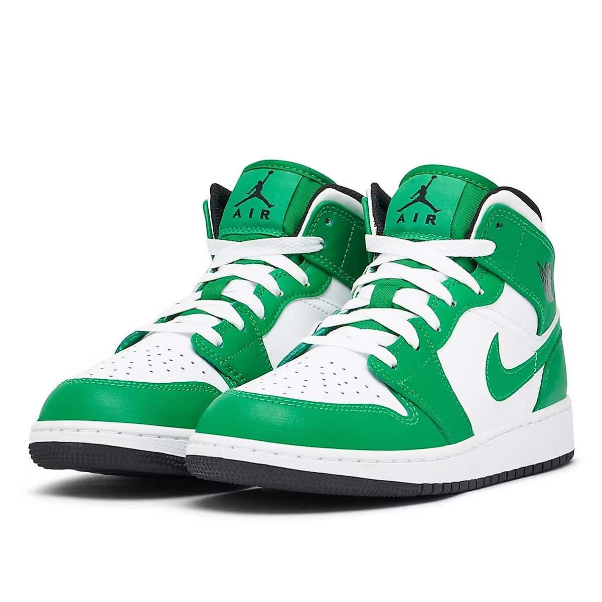 Nike Jordan Air 1 Mid Big Kids' Shoes Size- 4.5,Lucky Green/Black-white