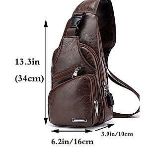 Rullar PU Sling Bags Chest Shoulder Crossbody Messenger Travel Hiking Multipurpose Daypack Purse Backpack for Mens Dark Brown