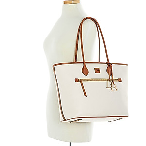 Dooney & Bourke Large Tote Bags for Women, Large Leather Tote Bag with Zipper Pockets and Long Shoulder Straps - White