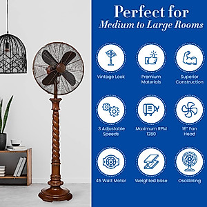 DecoBREEZE DBF0426 Pedestal Standing Floor Fan, 16-Inch, Raleigh