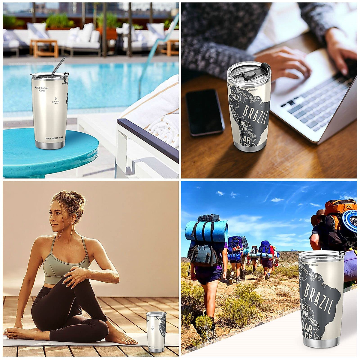 susiyo Map Of Latin America Vacuum Insulated Cup 20 oz Double Wall Stainless Steel Coffee Mug with Lid and 2 Straws