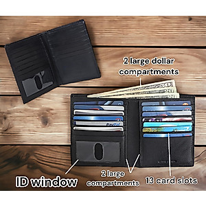 F&L CLASSIC RFID Blocking Mens Leather Bi-Fold Big Hipster Wallet, 13 credit card slots,Black…