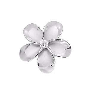 Arthur's Jewelry 925 sterling silver rhodium plated 21mm Hawaiian plumeria flower cz ring size 6