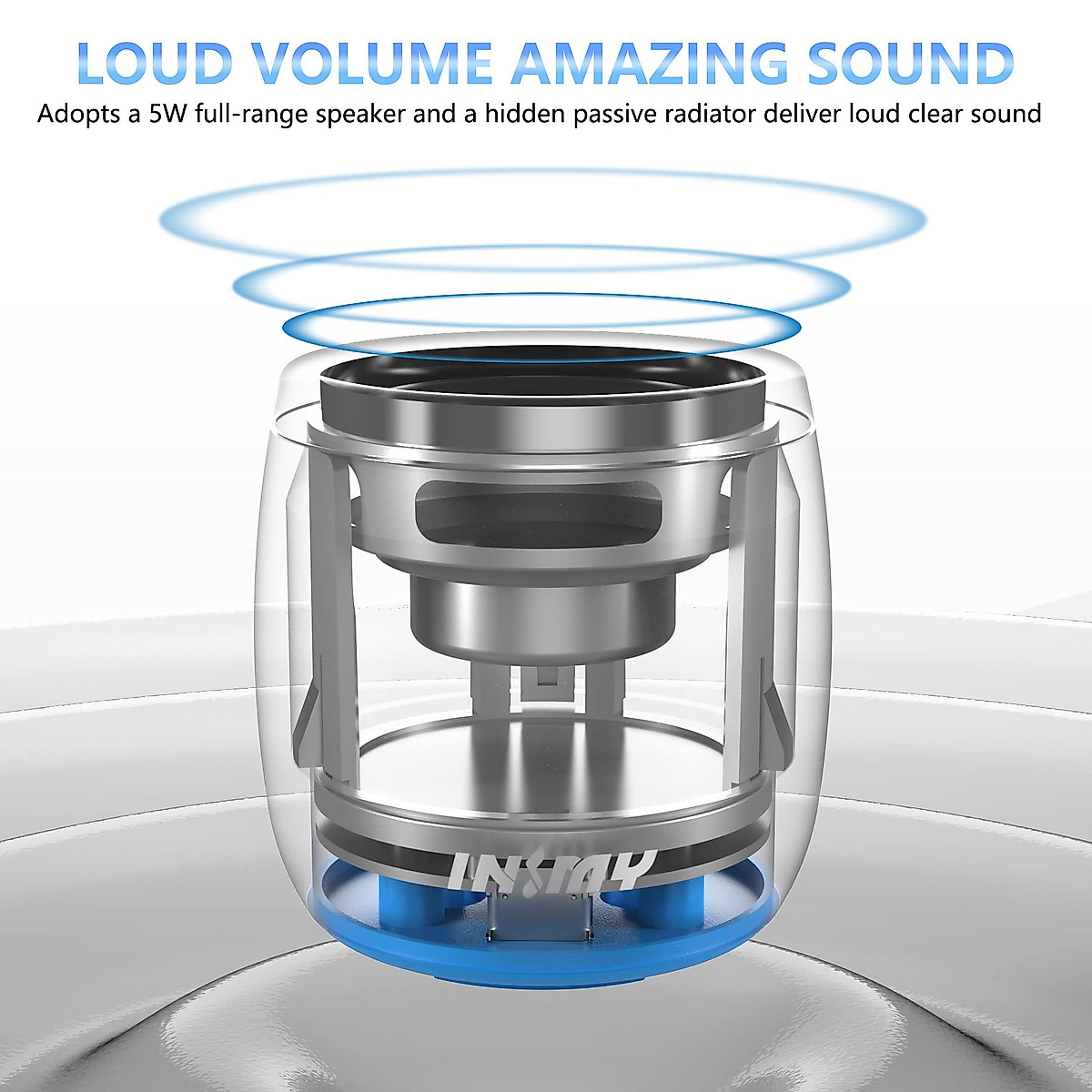 INSMY Small Bluetooth Speaker, Waterproof Mini Speakers Portable Wireless, Punchy Bass Rich Audio, Stereo Pairing, Handheld Pocket Travel Size Built-in Mic for Phone Laptop Tablet Gift (Blue)