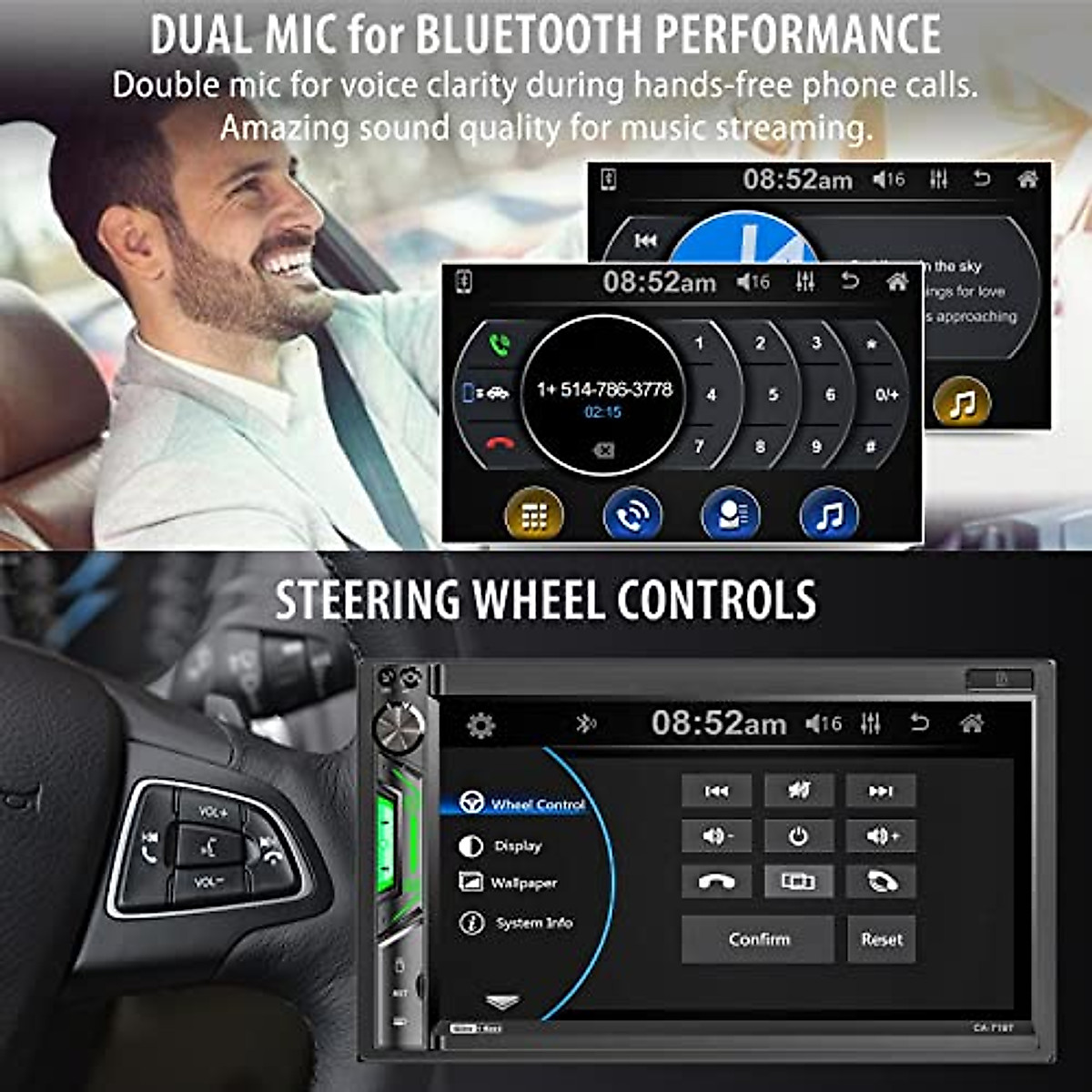 Double Din Car Stereo Receiver: 7 Inch HD Touchscreen Car Audio with Bluetooth – LCD Capacitive Monitor | Mirrorlink | Live Rearview Camera | USB/SD/AUX Input | AM/FM Car Radio | Subwoofer