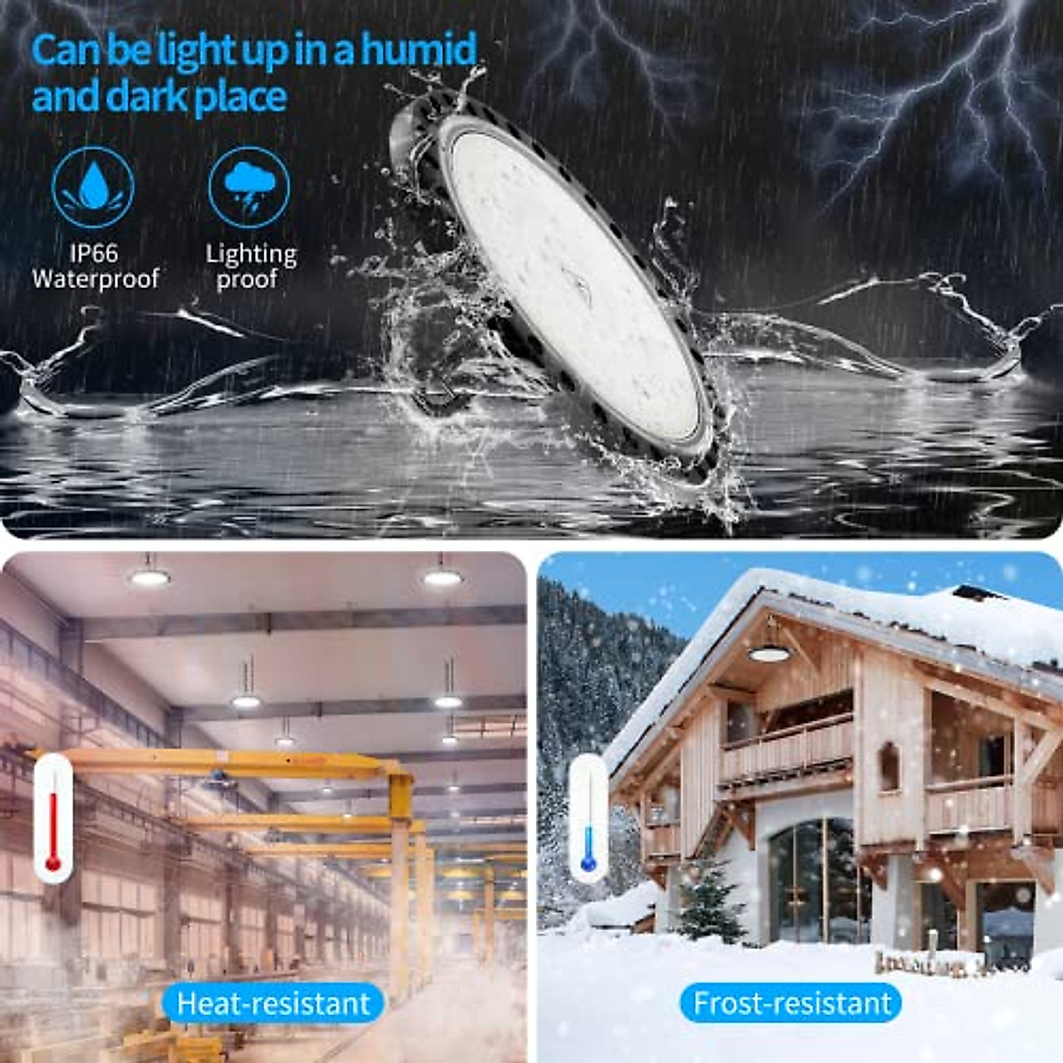 Viugreum 2pack LED High Bay Light 5000K, 200W, 20000Lm(Ip65) UFO High Bay Lights with US Plug Commercial Bay Lighting for Barn/Garage Commercial Warehouse Car Wash Shop UFO Lights, Hanging Chain