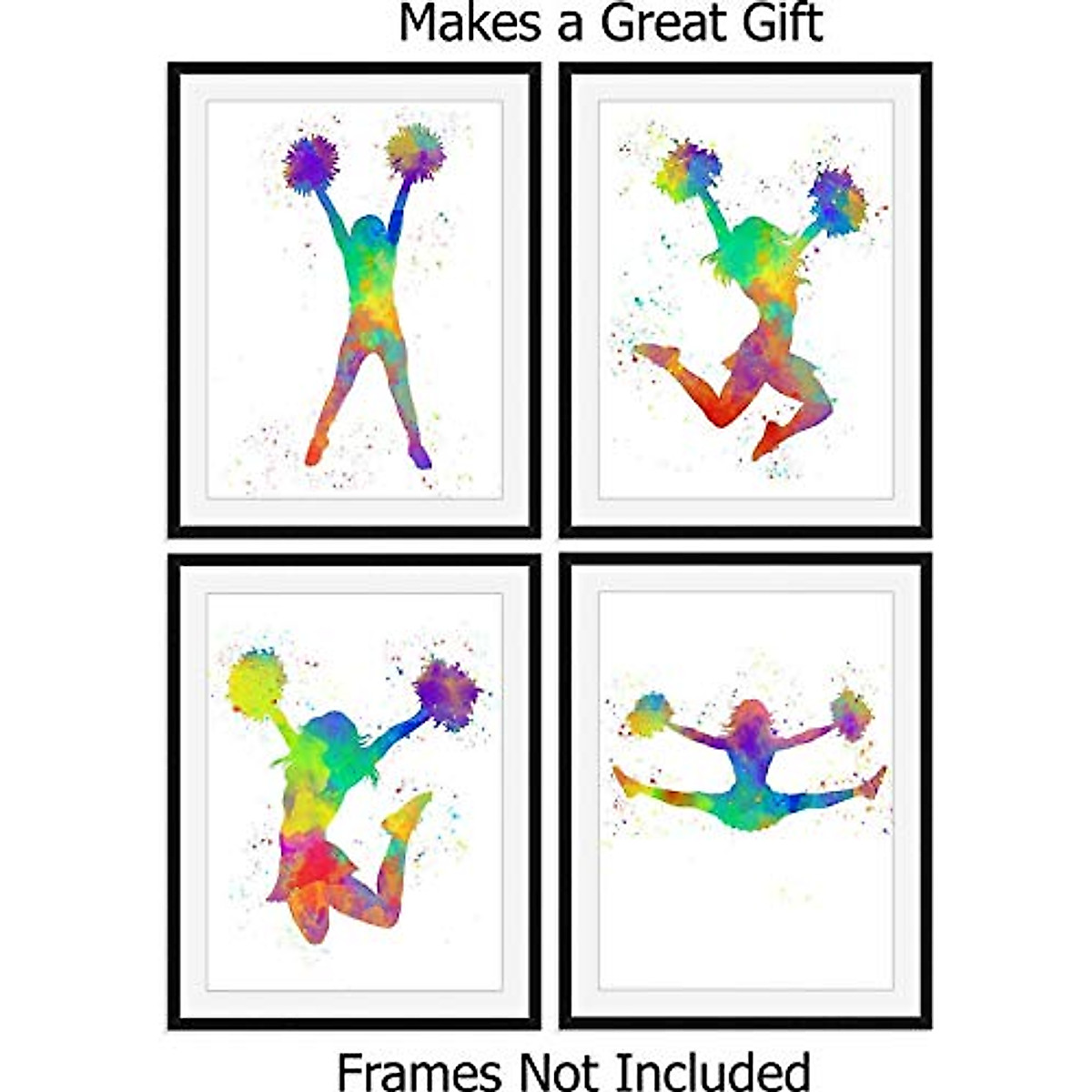CheerLeader Abstract Art Wall Print 8 x 10" Set of 4 Unframed, White Background, Perfect for for CheerLeaders, Coaches and Lovers of Cheerleading. Teen Girl Bedroom, Club, Locker or Dorm Room Décor