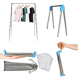 Portable Travel Garment Rack, Stainless Steel Foldable Mini Drying Clothes Rack for Travel, Camping, Hotel Room, Laundry, Dance, Indoor, Outdoor (A-Regular Compact)