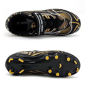 Rhyme-Zeal Girls Cleats Soccer Boys Soccer Shoes Firm Ground Professional Football Shoes Black Gold 3.5 Big Kids