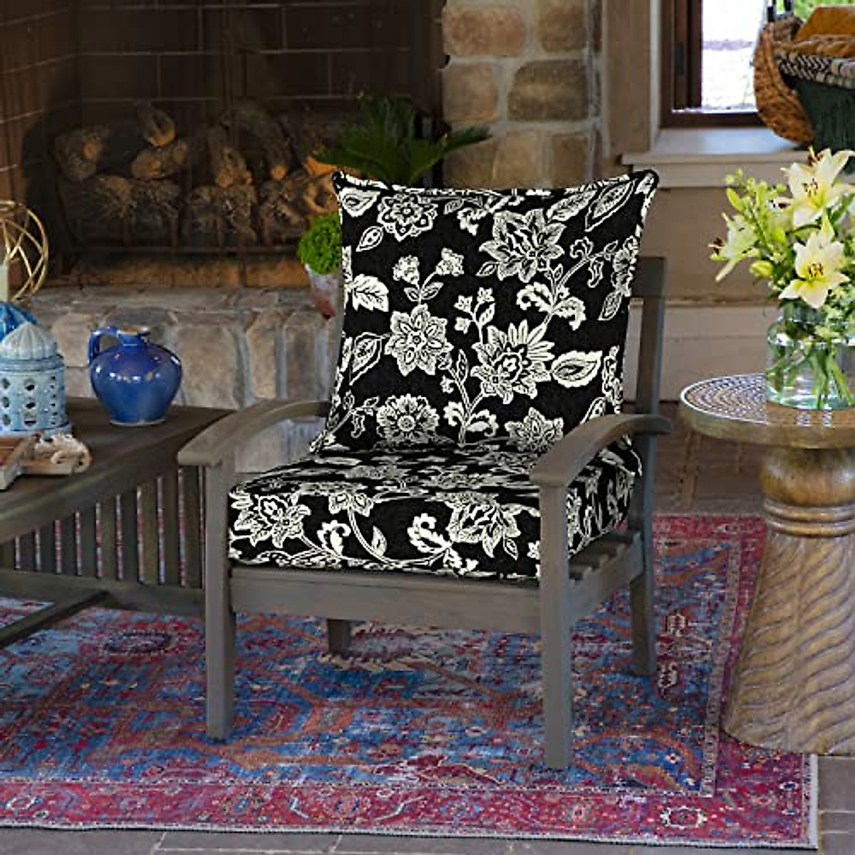 Arden Selections Outdoor Deep Seating Cushion Set 24 x 22, Ashland Black Jacobean