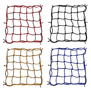 Motorcycle Reflective Cargo Net, 15.7"x15.7" Bungee Cargo Net Natural Latex Core, Stretchable Luggage Thicken Netting with 6 Hooks, Fuel Tank Helmet Mesh for Motorcycle Bikes ATVs UTVs (Black)