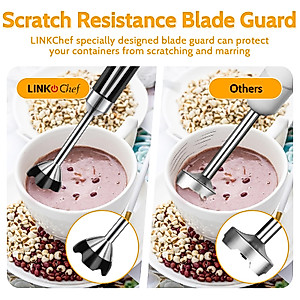 LINKChef Immersion Blender 800W Scratch Resistant Hand Blender, Anti-splash Handled Blender with LED Touch Display, Immersion Hand Blender with Chopper, Beaker, Whisk, Storage Stand