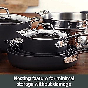 All-Clad Essentials Hard Anodized Nonstick Fry & Sauce Pan Set 8.5 Inch , 2.5 Quart Oven Broiler Safe 500F Pots and Pans, Cookware Black