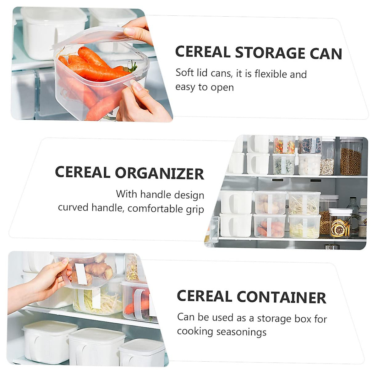 KICHOUSE 2pcs Storage Box with Handle Stackable Storage Bins Storage Drawers Plastic Clear Storage Bin with Lid Rice Airtight Containers Freezer Storage Organizer Pe Oatmeal Fruit re-usable