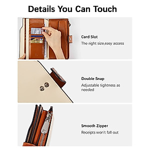 BOSTANTEN Womens Wallet Genuine Leather Wallets Large Capacity Cash Cluth Purses with Zipper Pocket Beige-Brown