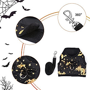 Filhome Halloween Rabbit Harness Leash, Bat Wizard Bunny Vest Harness Leash Cosplay Halloween Party Decoration for Rabbit Ferret Bunny Kitten Guinea Pig