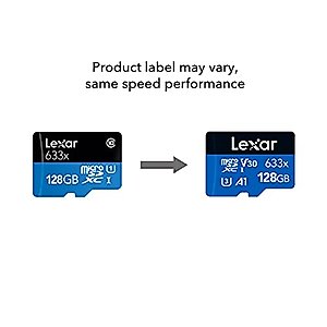 Lexar High-Performance 633x 256GB microSDXC UHS-I Card with SD Adapter, C10, U3, V30, A1, Full-HD & 4K Video, Up To 100MB/s Read, for Smartphones, Tablets, and Action Cameras (LSDMI256BBNL633A)