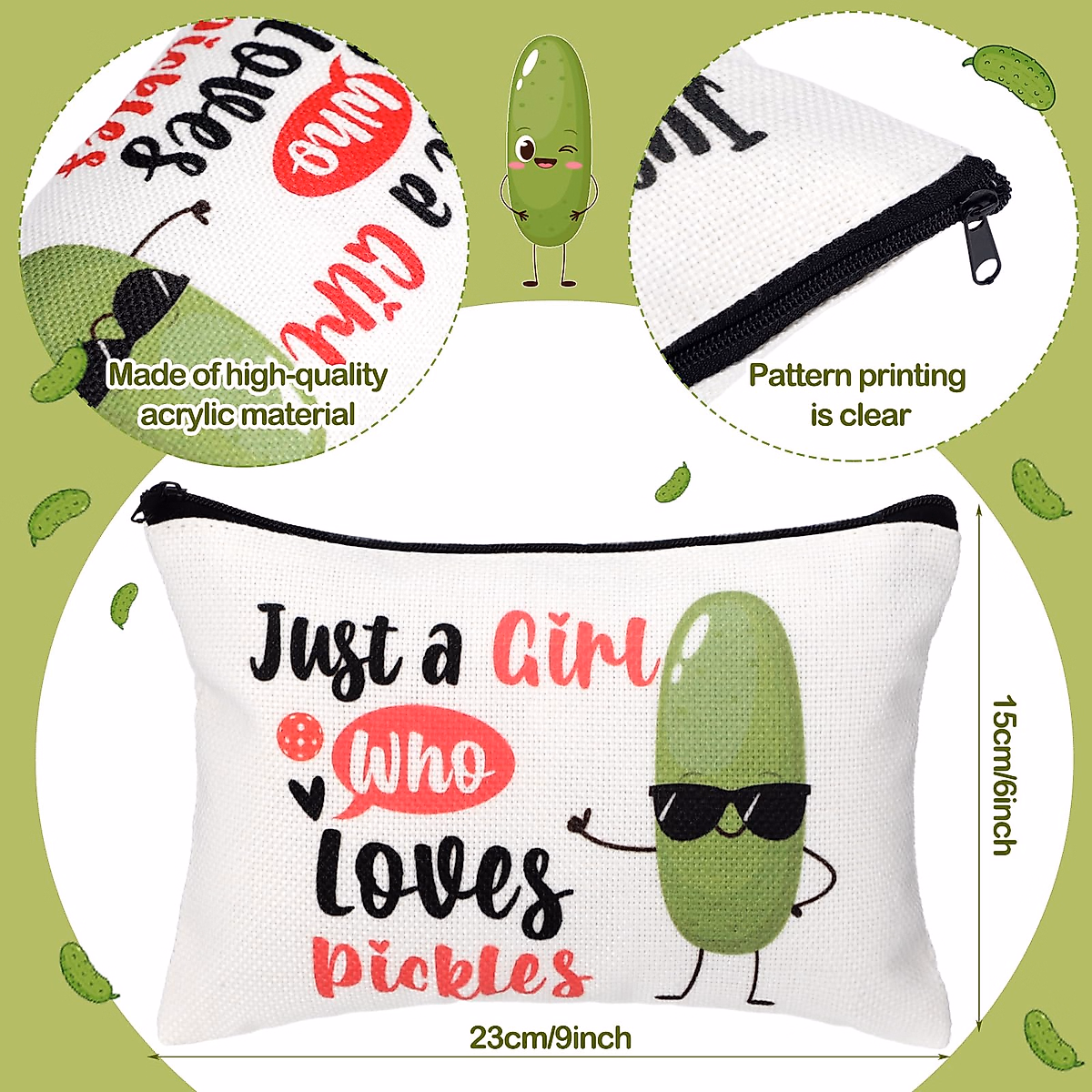 Soaoo Funny Pickle Gifts for Pickle Lovers Just a Girl Who Loves Pickles Makeup Bag Insulated 12 oz Stainless Steel Tumbler Pickle Sock Gift Box with Card Pickle Christmas Gift(Pink and White)