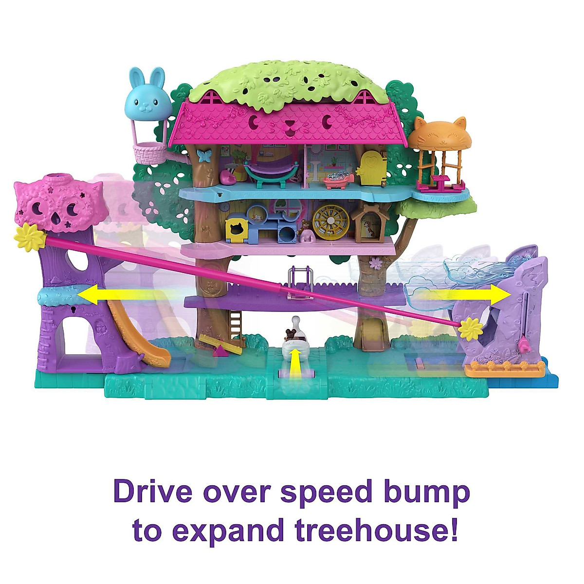 Polly Pocket Doll House with 2 Micro Dolls, Toy Car & 15+ Accessories, Pet Adventure Treehouse Playset