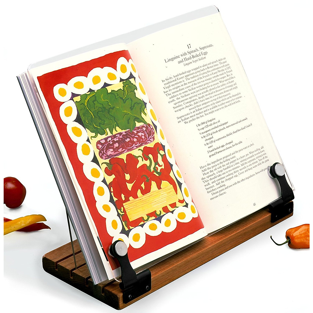 Deluxe Original Cookbook Holder - Acrylic Shield With Wooden Base and Black Hinges - Made in the USA