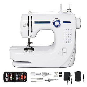 Sewing Machine for Beginners, Portable Mini Sewing Machine, Upgraded Double Needle Sewing, 12 Built-In Stitches, 2 Speeds Double Thread with Foot Pedal, Sewing Machine for Kids, Adults, Blue