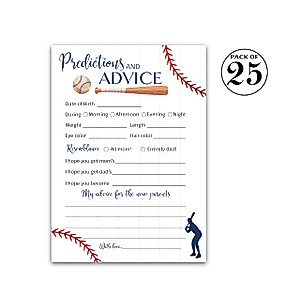 BASEBALL Prediction and Advice Cards - Pack of 25 - Sports Navy Blue BOY Baby Shower Games, Wishes for New Parents Mom & Dad to be Mommy & Daddy Message Little Slugger Shower Activity G900-PDAV