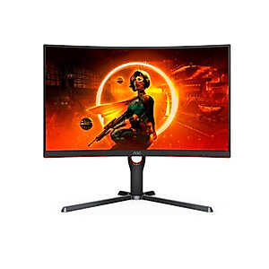 AOC CQ27G3Z 27" Curved Gaming Monitor, QHD 2K 2560x1440, 1000R VA, 240Hz 0.5ms, FreeSync Premium, Height Adjustable Stand, Xbox PS5 Switch, 3-Year Zero-Bright-dot,Black
