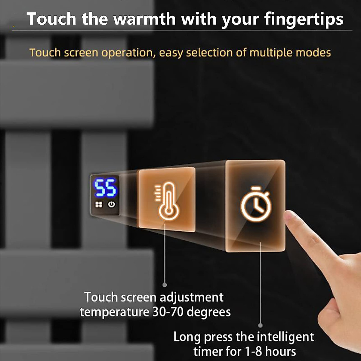 Electric Towel Rail, Bathroom Radiator, Wall Mounted Towel Warmer and Towel Dryer Made of Aluminium Alloy with Timer Temperature Control Anthracite, Black (Black) Beautiful Scenery