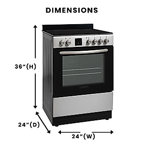 Equator Stainless Steel Electric Stove with Convection Oven, Air Fryer & Ceramic Cooktop 24-Inch, 4 Burners - Kitchen Cooking Range (SS)